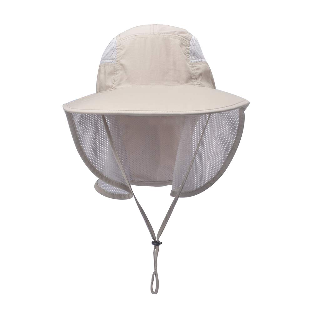 lenikis Unisex Outdoor Activities UV Protecting Sun Hats with Neck Flap Khaki
