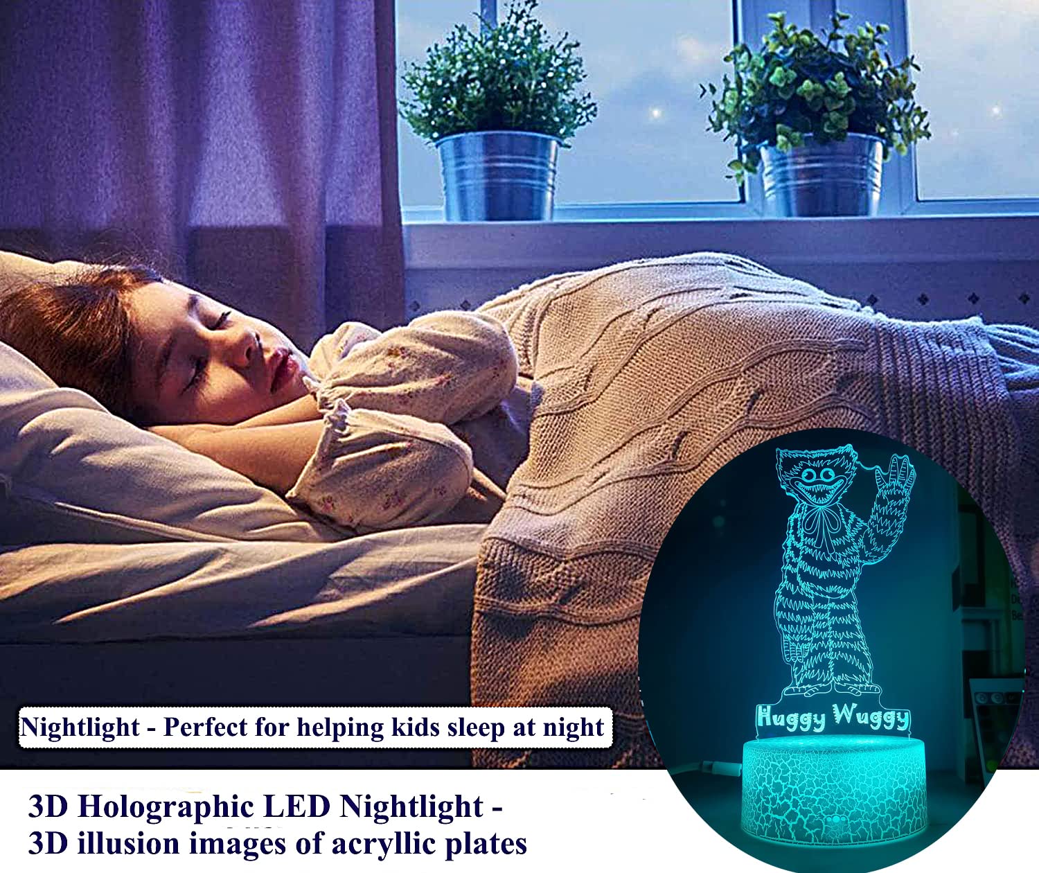 Poppy Playtime - Huggy Wuggy - Multi Color Changing Night Light Table Lamp for Boys and Girls (Huggy Wuggy 2)