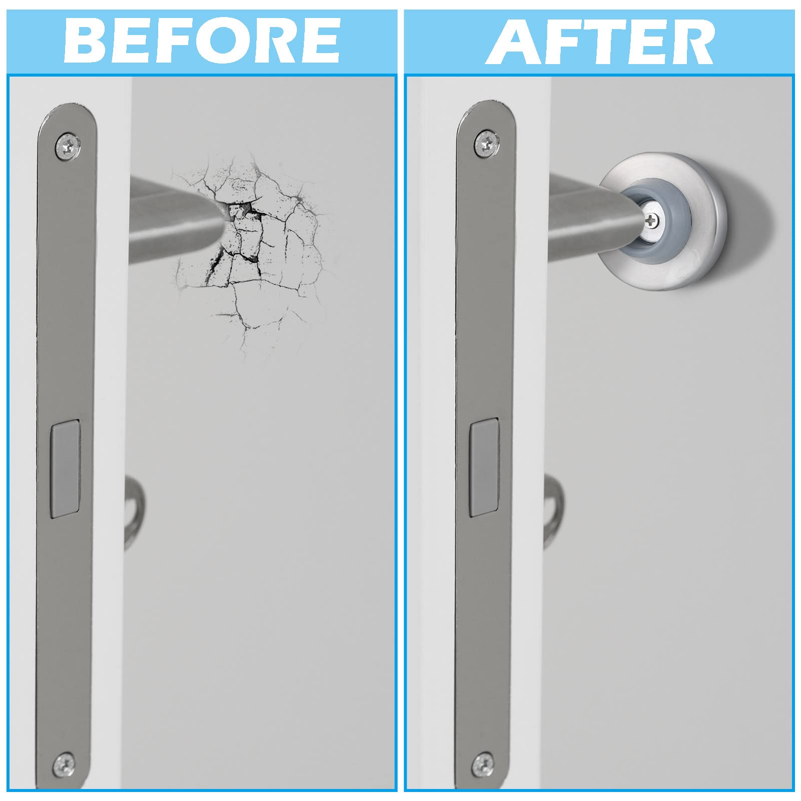 Pangda Concave Wall Door Bumper Stop Silver Stainless Steel Wall Door Bumper with 1-1/8 Inch Gray Round Rubber Bumper Wall Protector Door Stops (Silver,6 Pieces)