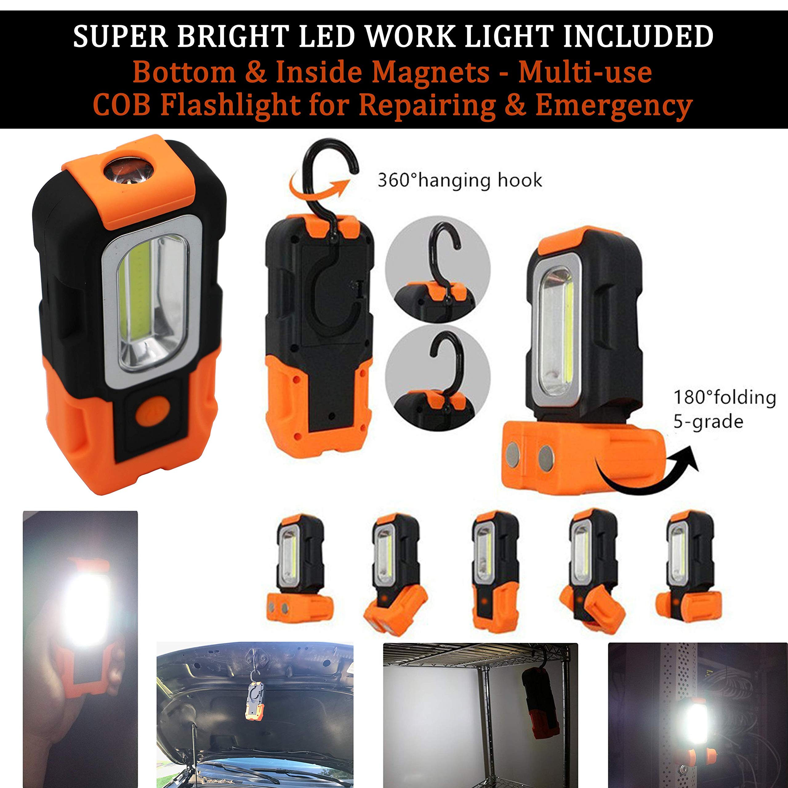 Magnetic Emergency LED Road Flares Warning Kit | Car Roadside Safety Lights | Up to 1.5 Mile Flashing View | 4 Red Light Beacon Disk & 1 Working Flashlight | For Vehicle, Boat, Truck, Flood & More