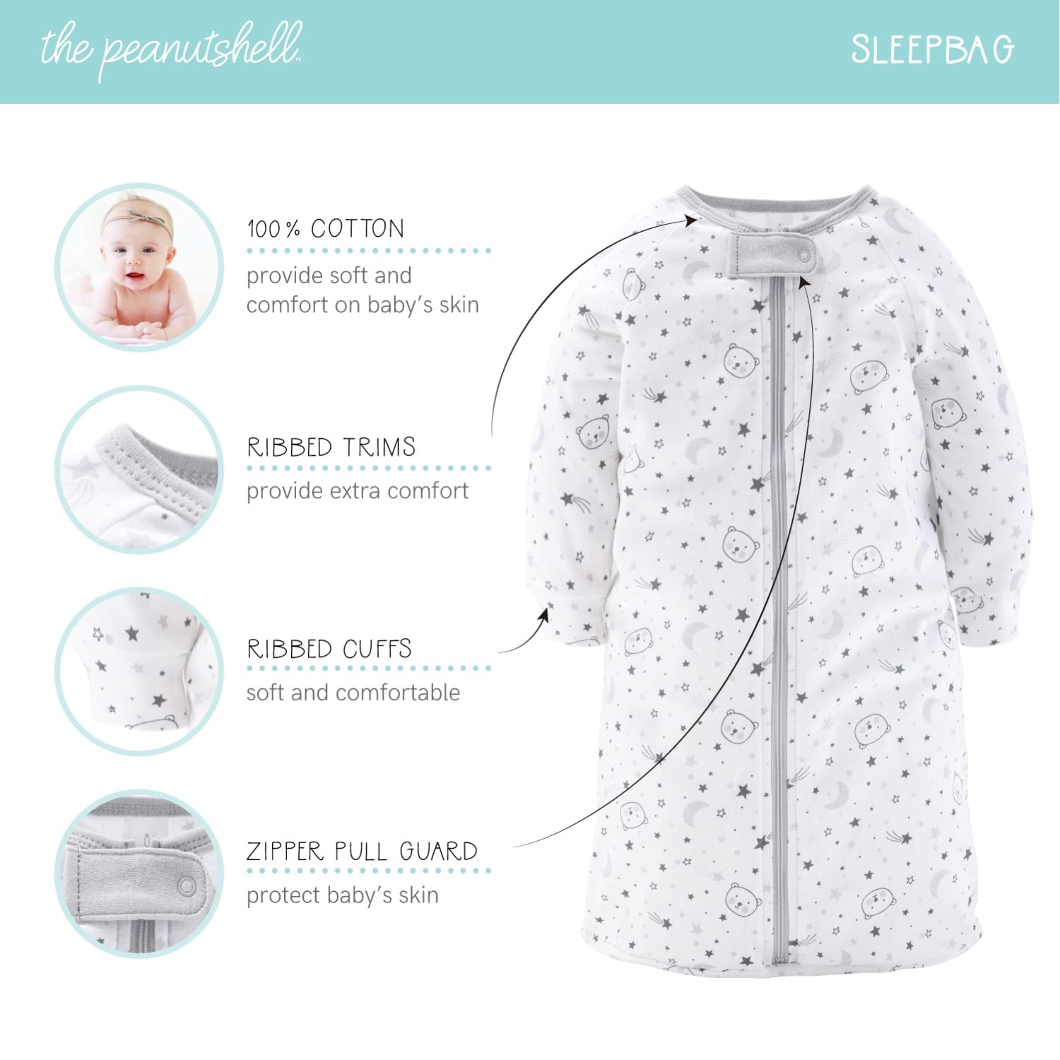 The Peanutshell Newborn Clothes & Accessories Set - 23 Piece Layette Gift Set - Fits Newborn to 3 Months - Grey Celestial & Bear