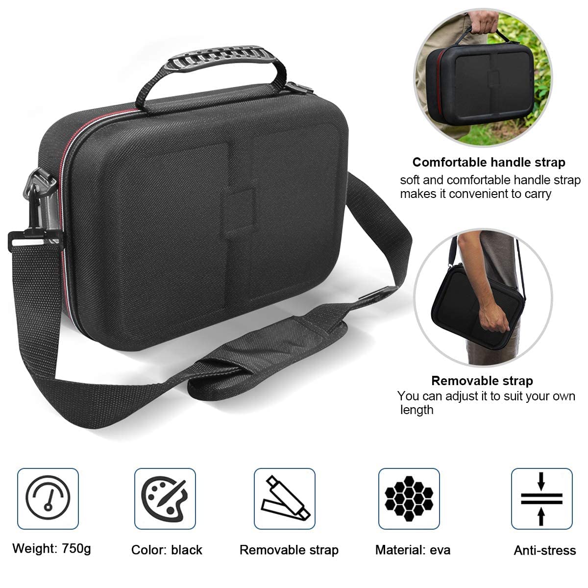 WapoRich Carrying Storage Case for Nintendo Switch , Protective Hard Portable EVA Travel Carry Case Storage Shell for Nintendo Switch Protective Case Soft Lining 18 Games with Shoulder Strap - Black