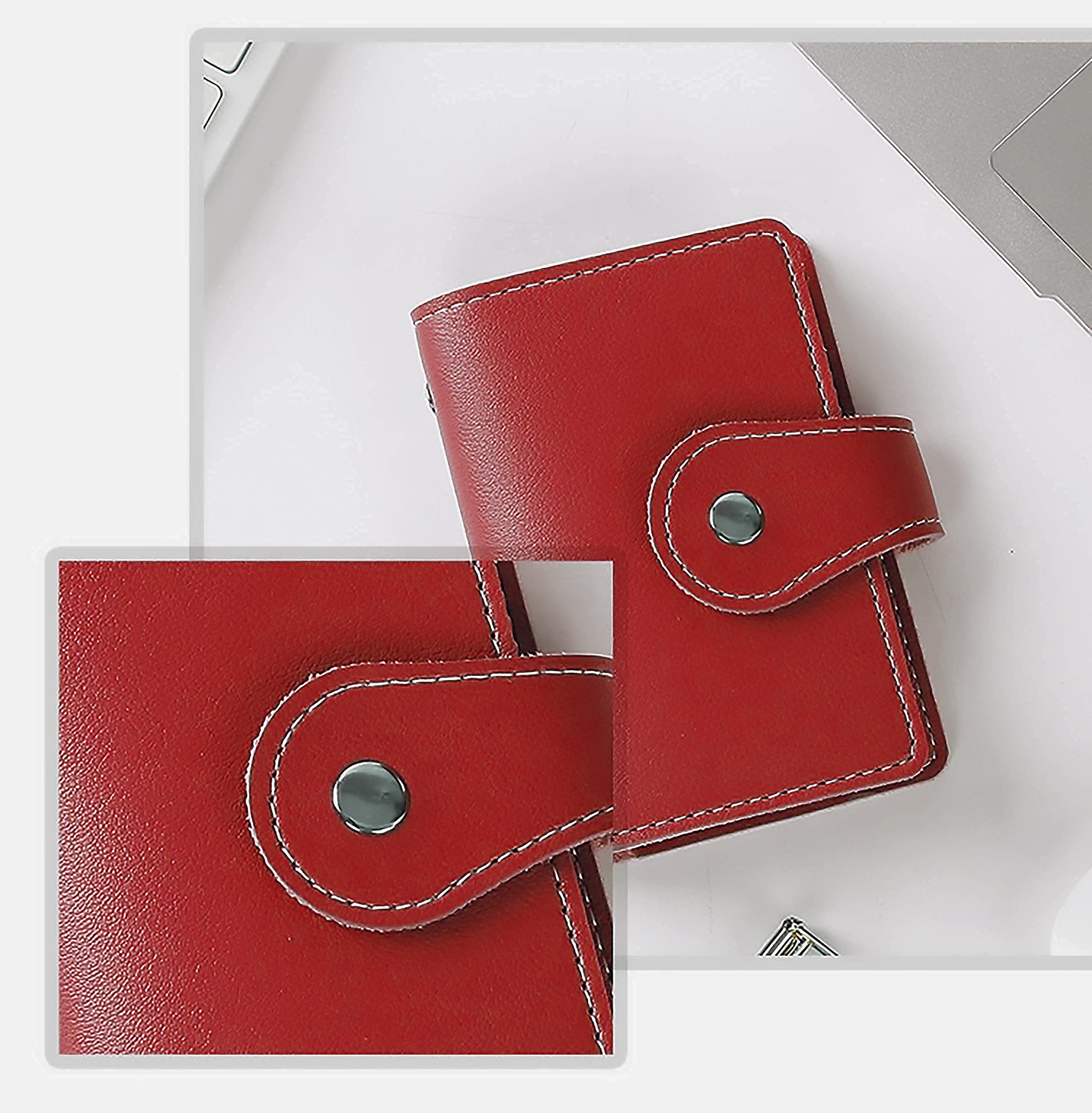 Sanzeon Credit Card Holder Wallet, PU Leather Business Card Organizer with 26 Card Slots, Debit Card Protector Organizer Case (Red)