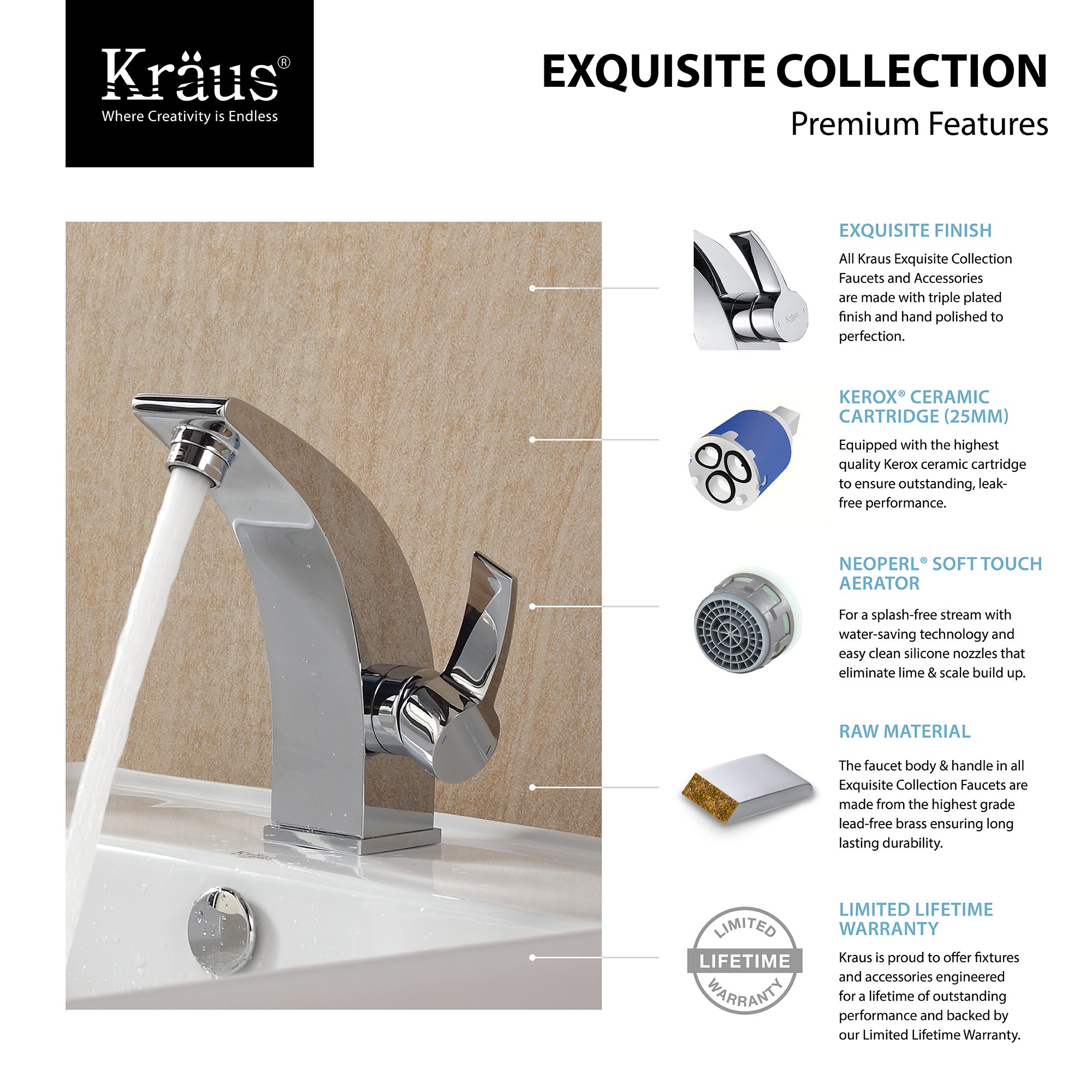 Kraus KEF-14701BN Illusio Single Lever Basin Bathroom Faucet Brushed Nickel
