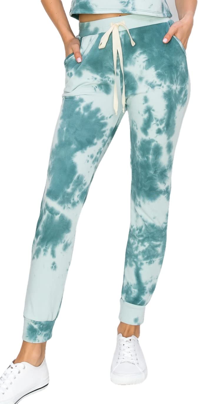 OCEAN ELPIS Women's Jogger Sweatpants – Casual Tie Dye Active Workout Running Yoga Lounge Tapered Pants with Pocket L11032 Sage S