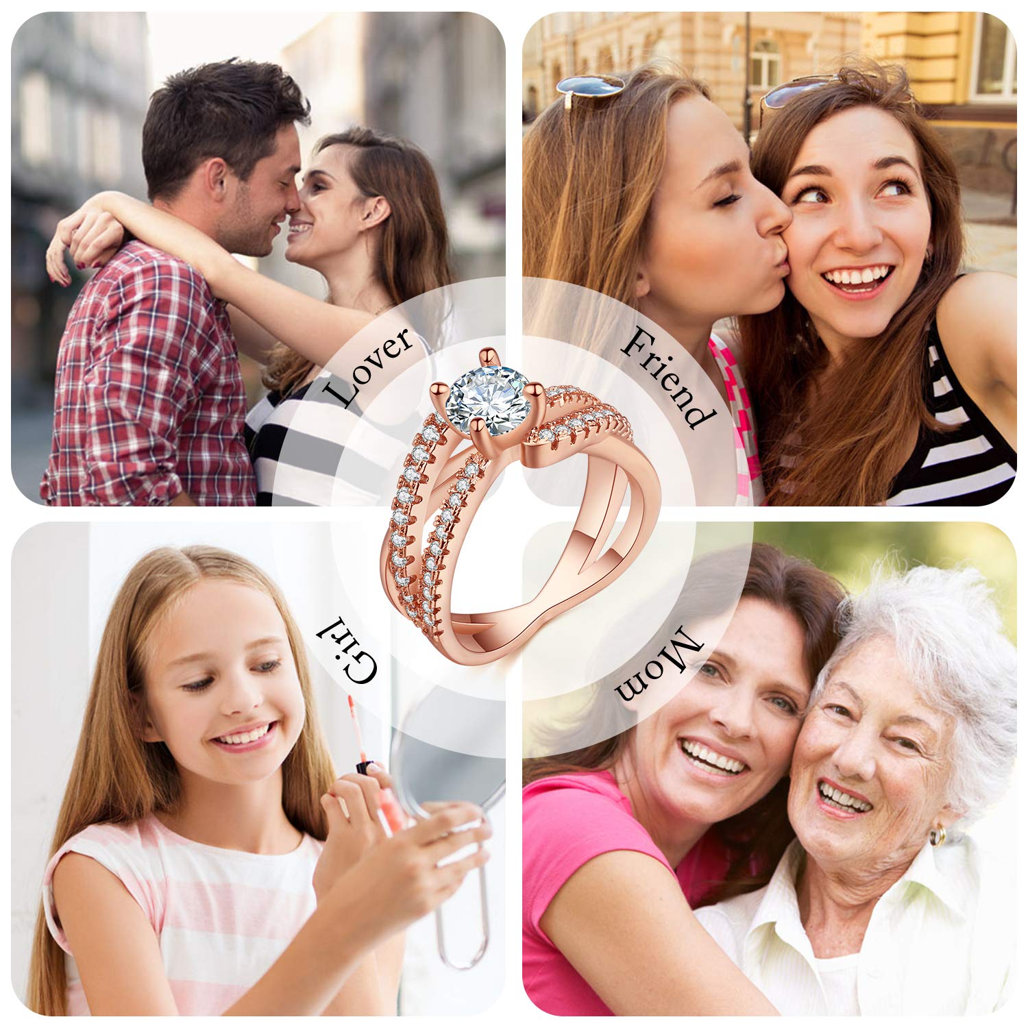MADEONE 18K Gold Plating Excellent Cut Cubic Zirconia CZ Stone Star Track Rings Wedding Eternity Bands Engagement Rings for Women with Box Packing Size 5-10 (8)