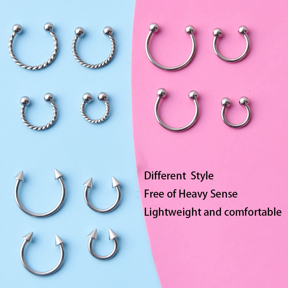 SENLANSP 12PCS 16G Stainless Steel Nose Septum Rings Horseshoe Spike Lip Rings EarringEyebrow Piercing Ring Simple yet Elegant for Women Men (silver)