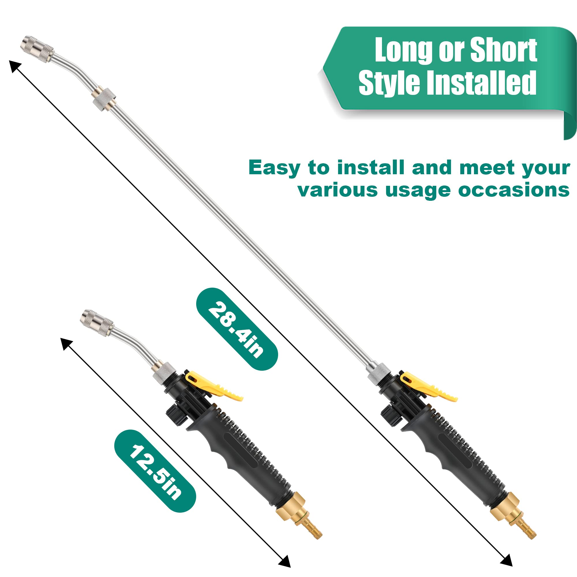 Sprayer Wand, Adjustable Universal Sprayer Match 3/8'' Hose, Stainless Steel Replacement Sprayer Wand with Shut off Valve (Straight,1 Pack)