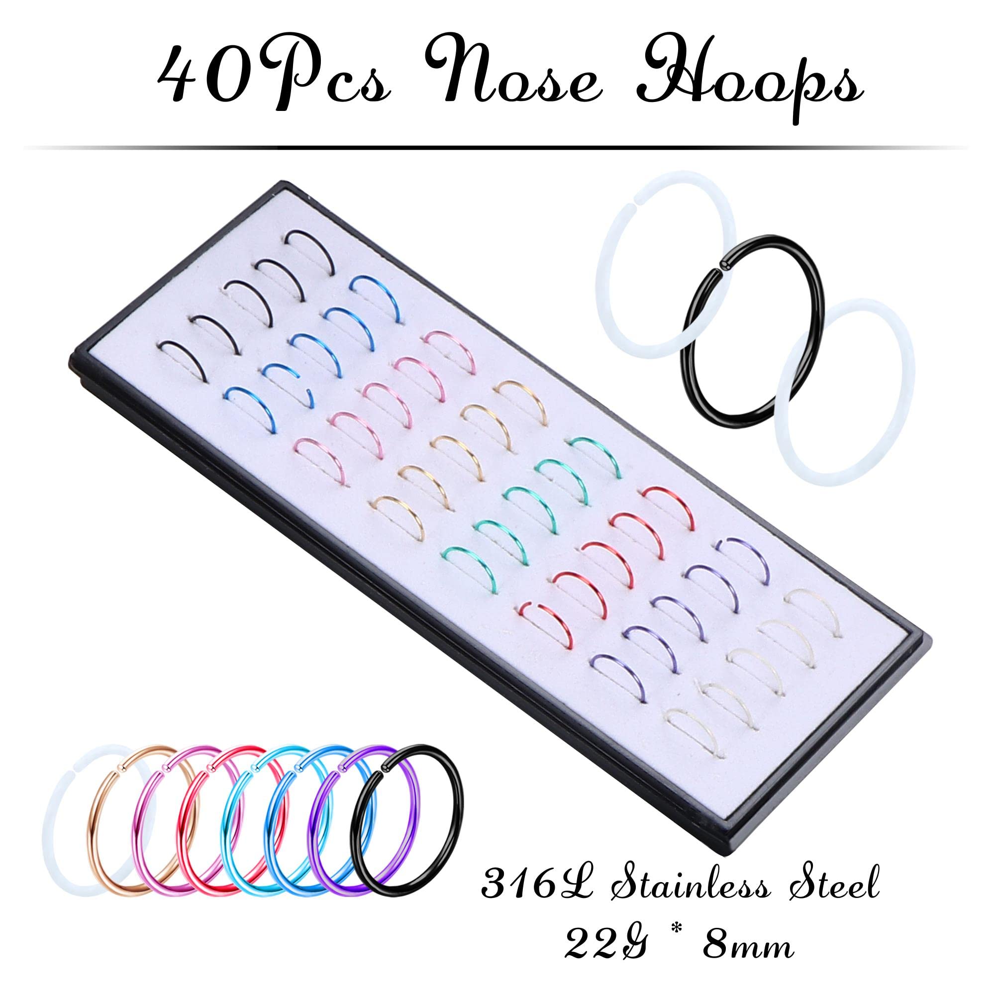 ORAZIO 112-200PCS Nose Ring Studs Hoops For Women Surgical Stainless Steel 22 Gauge Nose Ring Set Nose Piercing Jewelry 22G Nose Hoop 1.5mm 2mm Tiny Nose Stud