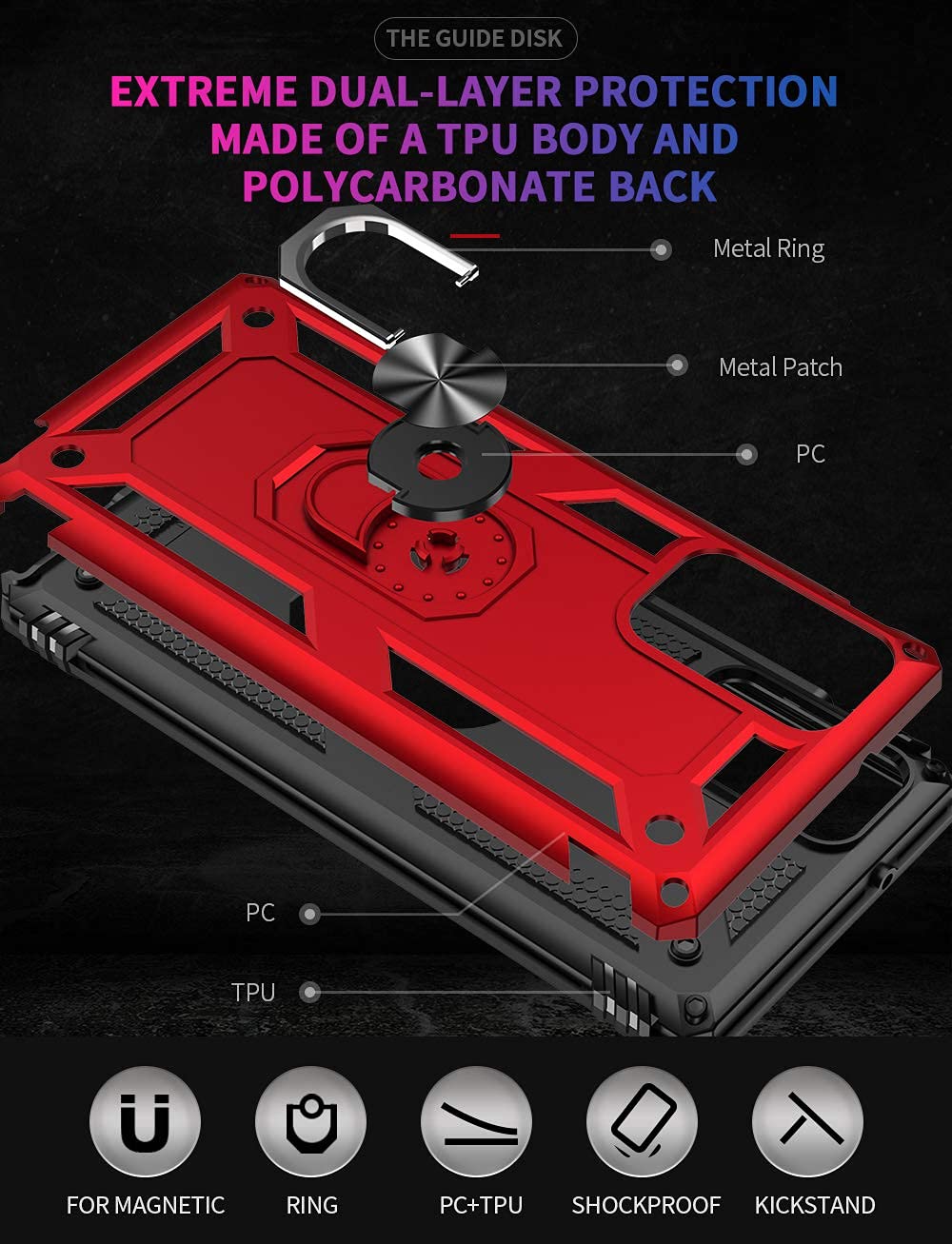 Military Grade Drop Impact for Samsung Galaxy Note 20 Case Note 20 5G Case 360 Metal Rotating Ring Kickstand Holder Armor Heavy Duty Shockproof Case for Galaxy Note 20 5G Phone Case (Red)