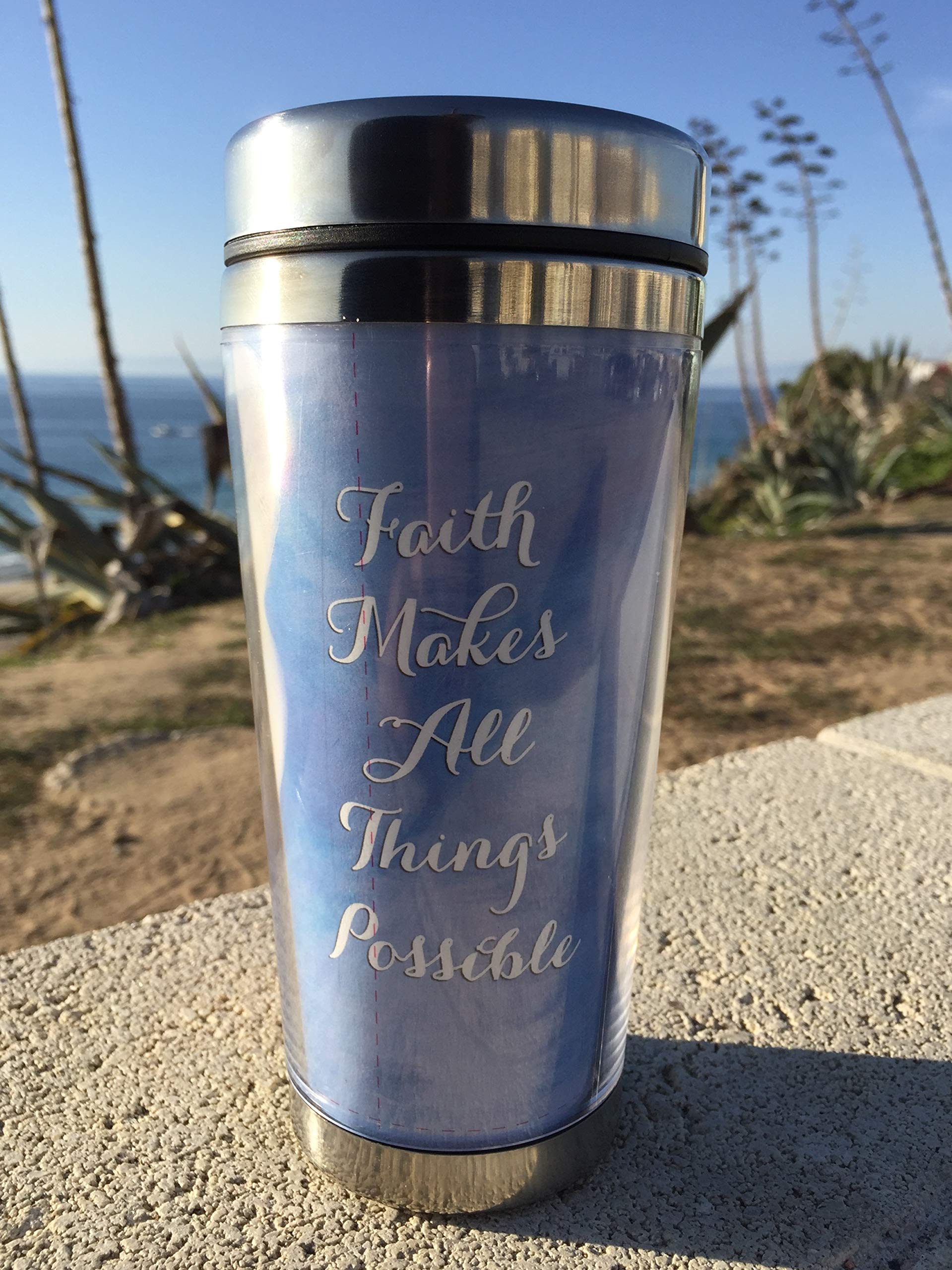 Shades of Color Travel Mug, Faith Makes All Things Possible, 7 x 7 inches (TM133)