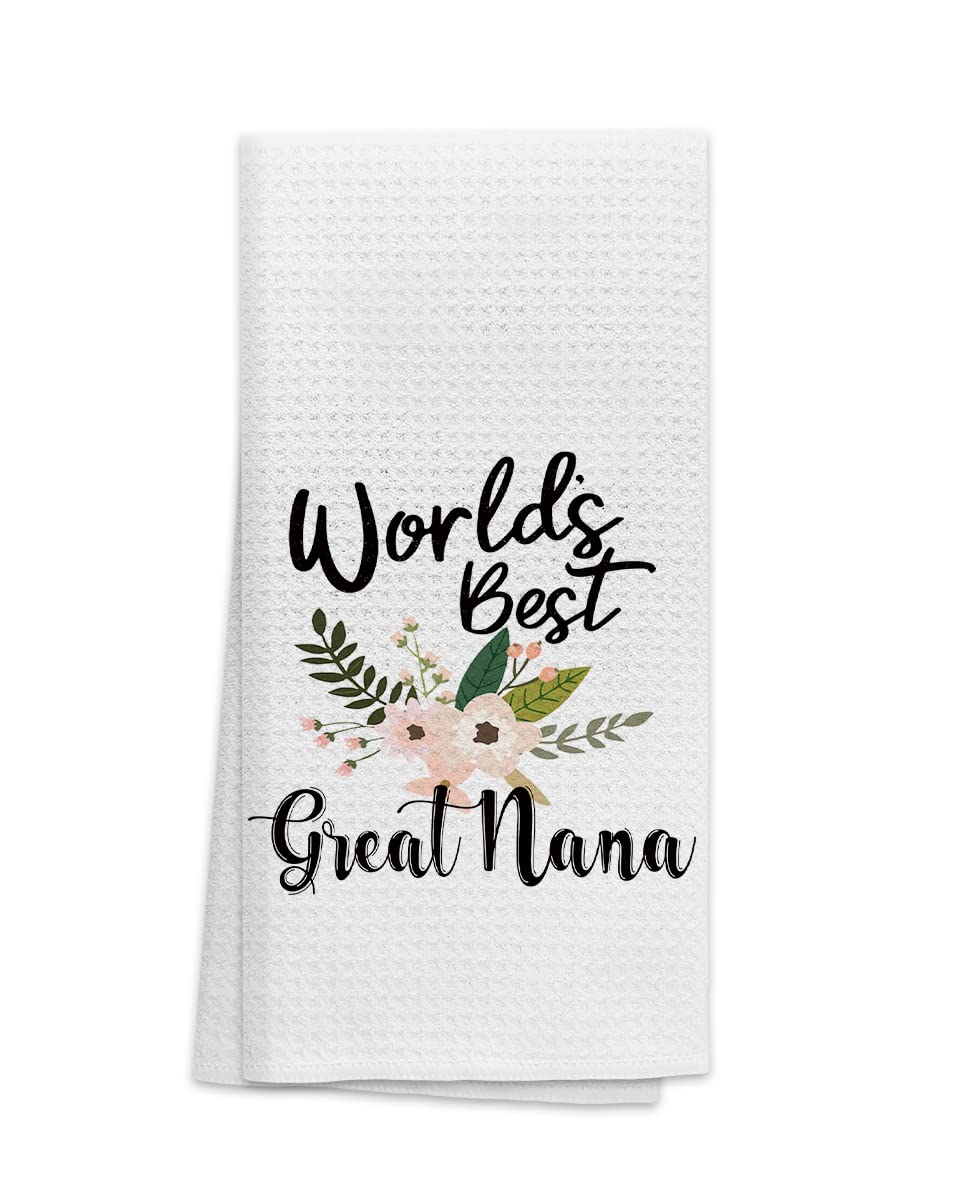 OHSUL World's Best Great Nana Floral Highly Absorbent Kitchen Towels Dish Towels Dishcloth,Great Grandma Hand Towels Tea Towel for Bathroom Kitchen Decor,Great Grandma Birthday Gift
