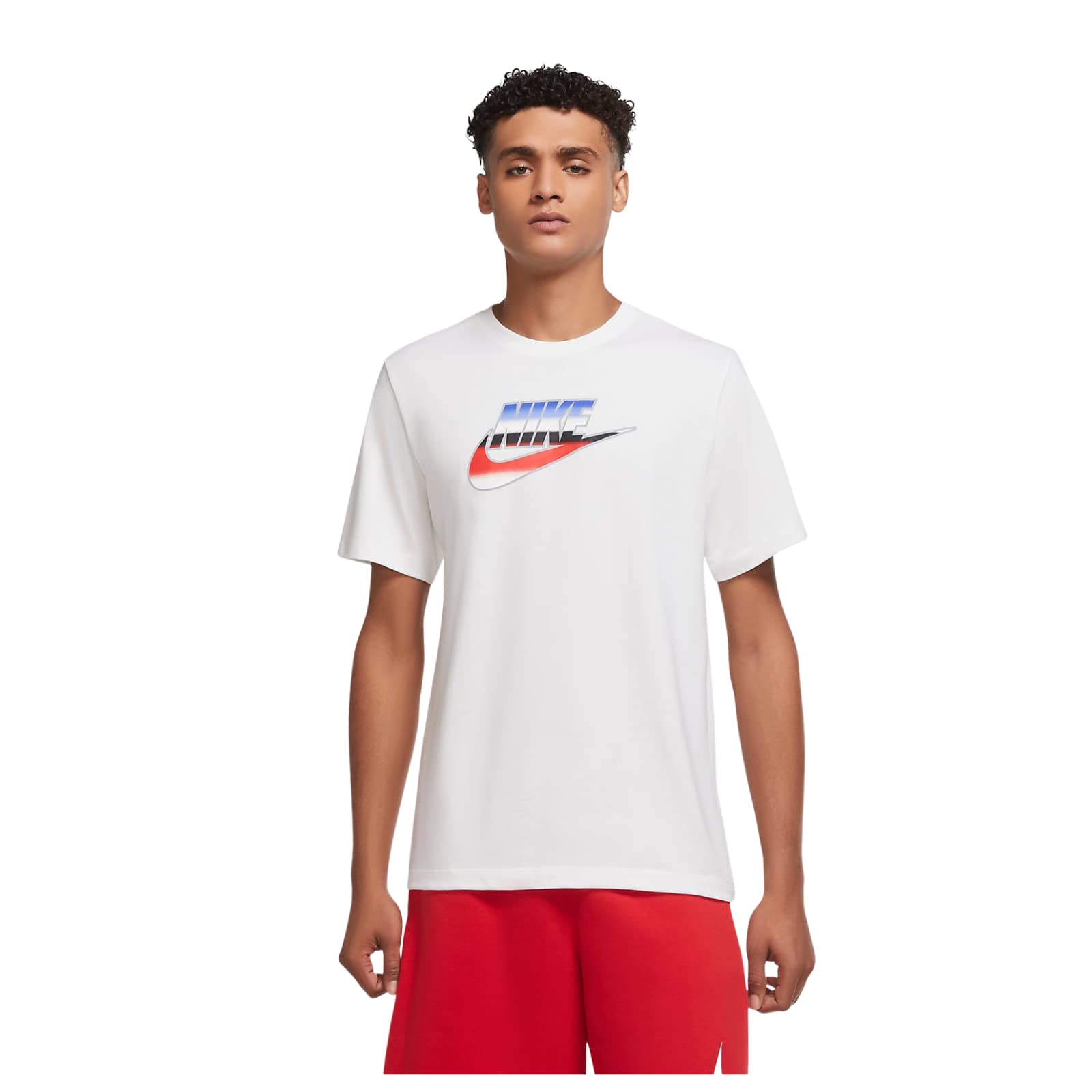 Nike Sportswear Men's Logo T-Shirt (Large, White (Blue/Red Faded Logo))