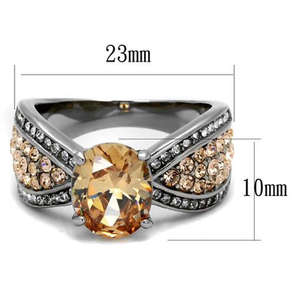 Marimor Jewelry Womens Oval Cut Champagne Cubic Zirconia Stainless Steel Engagement Ring Size 6