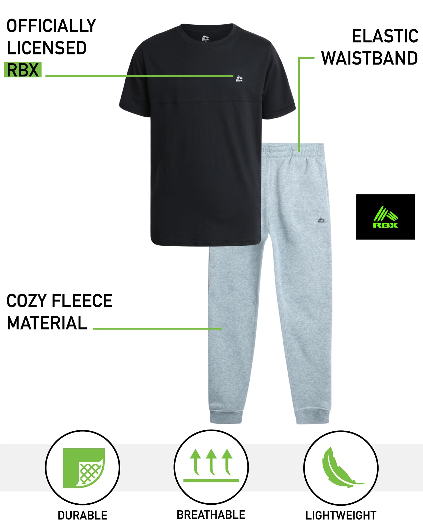 RBX Boys' Active Jogger Set - 2 Piece Hooded Short Sleeve T-Shirt and Fleece Joggers (Size: 8-12), Size 10, Red/Black