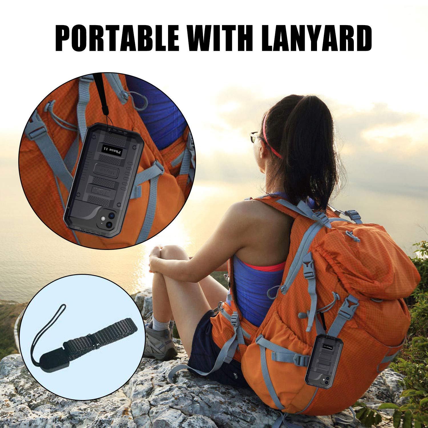 Mitywah Waterproof Case for iPhone 11, Heavy Duty Durable Metal Full Body Protective Case Built-in Screen Protection Waterproof Shockproof Dustproof Rugged Military Grade Defender, Black