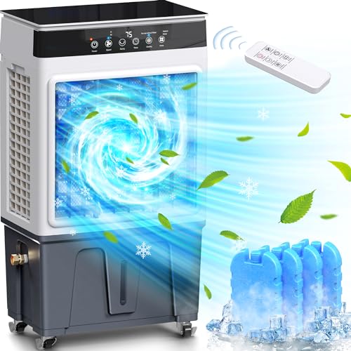Swamp Cooler, 3800 CFM 3-in-1 Evaporative Air Cooler with 7.6 Gal Water Tank, 120° Oscillation, 3 Speeds 3 Modes, 12 H Timer, Remote, 4 Ice Packs, Portable Air Conditioner for Indoor&Outdoor