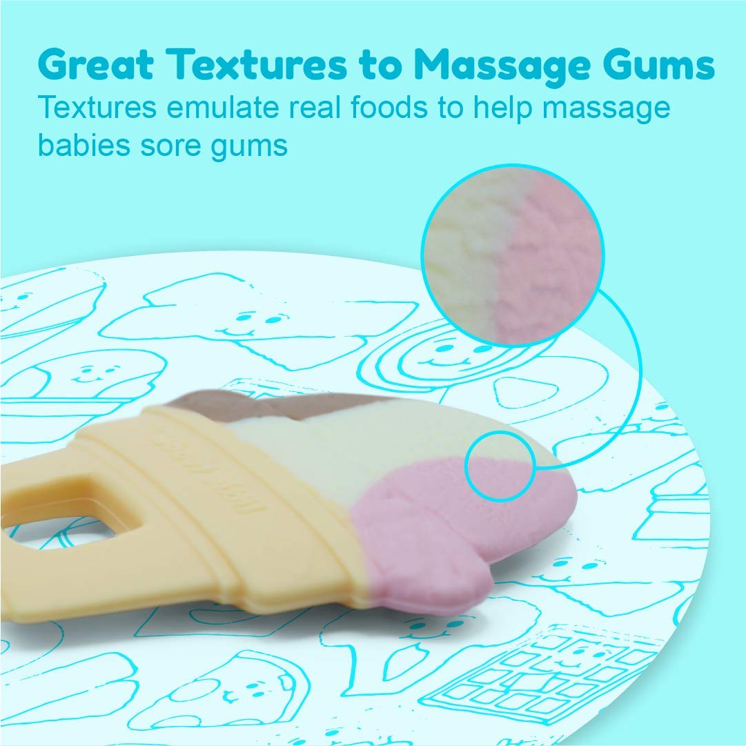 Little Toader Teething Toys - Soft Silicone Desserts Sweets and Candy Shaped BPA Free Teethers (Neapolitan Ice Cream Cone)