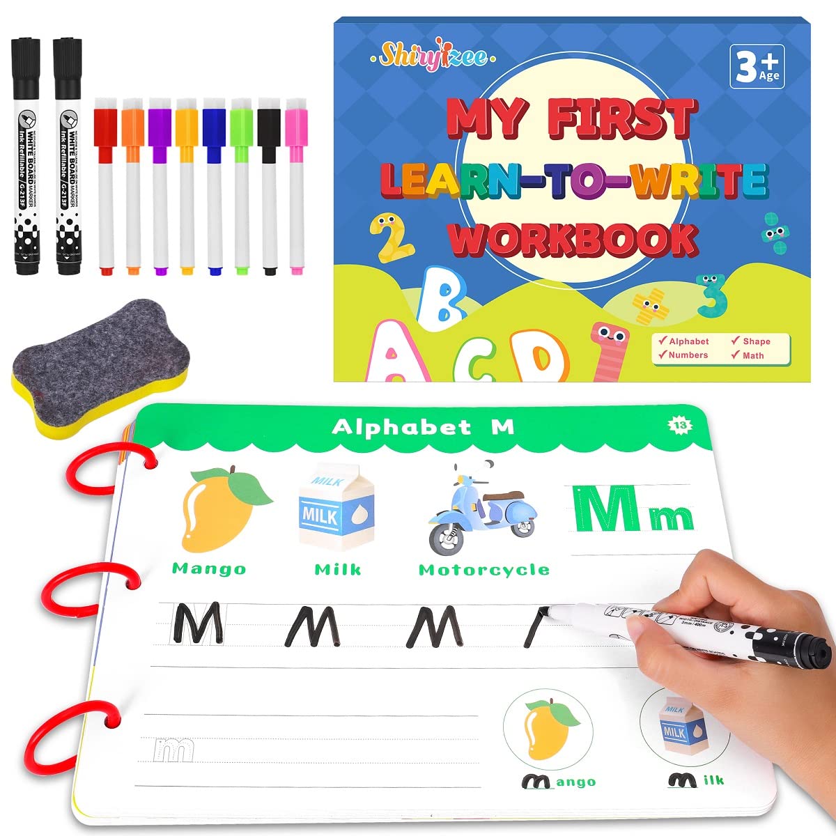 shirylzee Preschool Learning Activities for Kids, 6 Themes Prek Handwriting Practice Activity, Educational Montessori Toys for 3 4 5 6 Year Old Reusable Activity Mats with 2 Dry Erase Markers