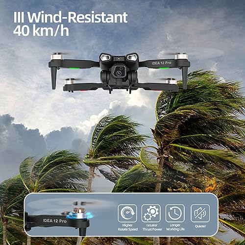le-idea Brushless Motor Drone, Drones with Camera for Adults 4K 135° Adjustable Camera Drone for Adults Max 40km/h Dual Camera 5G WiFi FPV Drone for Beginners 2 Batteries IDEA12Pro