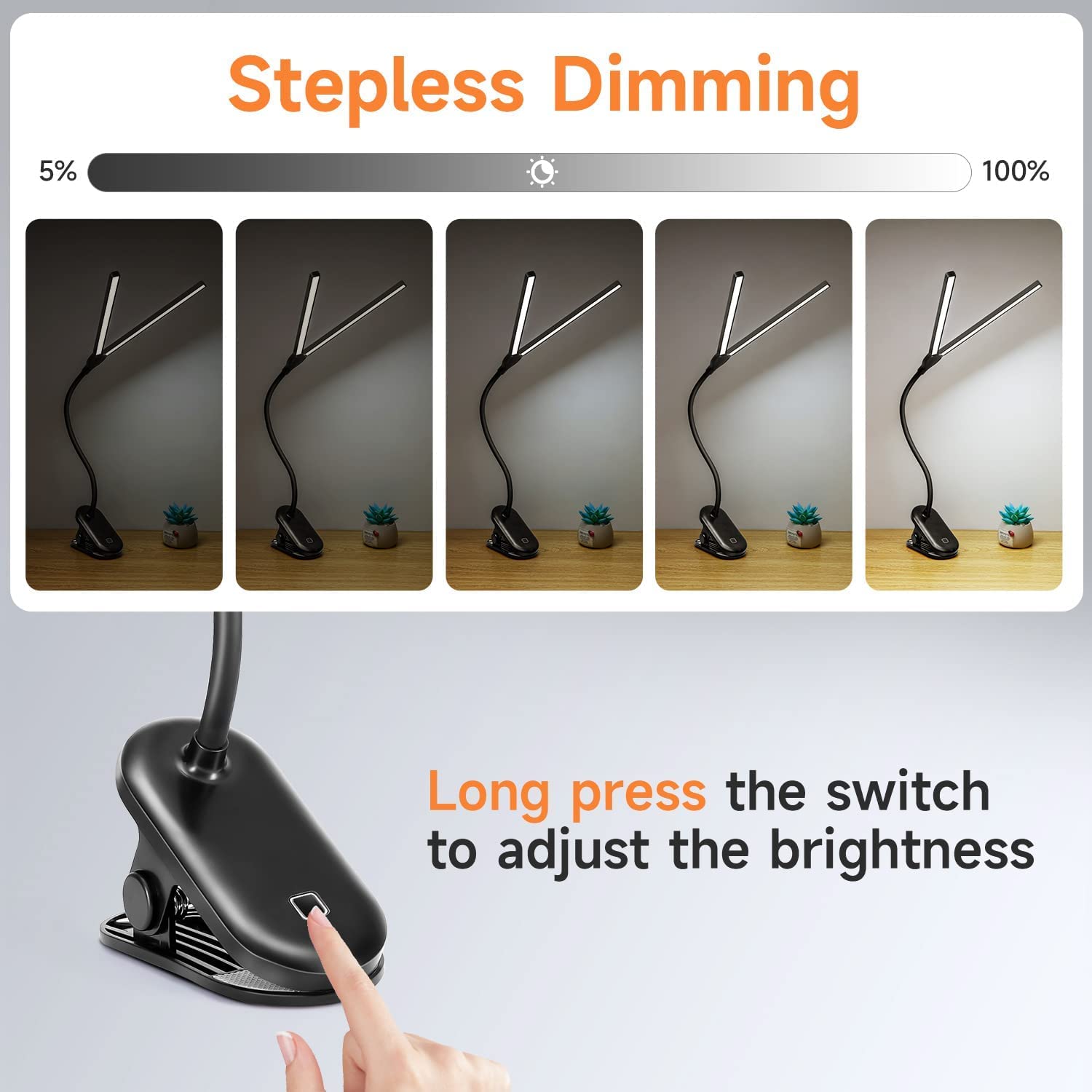 Mubarek Desk Lamp, 900LM Double Head Clip On Light, 30 Modes LED Desk Lamp, Dimmable LED Desk Light,360° Adjustable Clip On Lamp, Rechargeable Clip On Desk Lamp, Eye Care Clamp Table Light,Piano Lamp