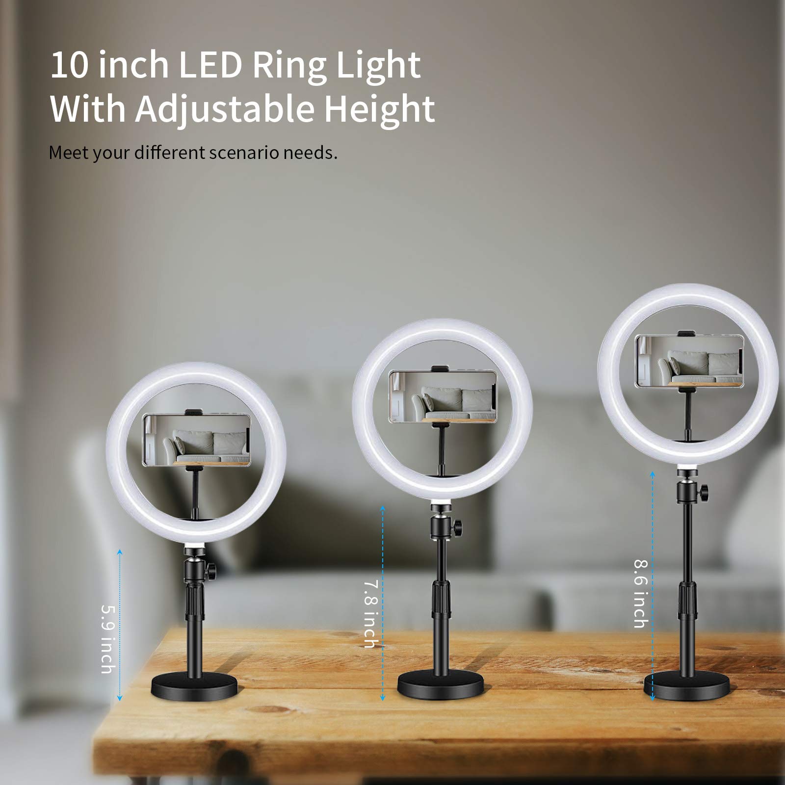 LED Ring Light, 10-inch Desktop Dimmable Beauty Smartphone Ring Light with Stand Cell Phone Holder and Wireless Remote for Makeup, Portrait Photography, Videos, Live Streaming