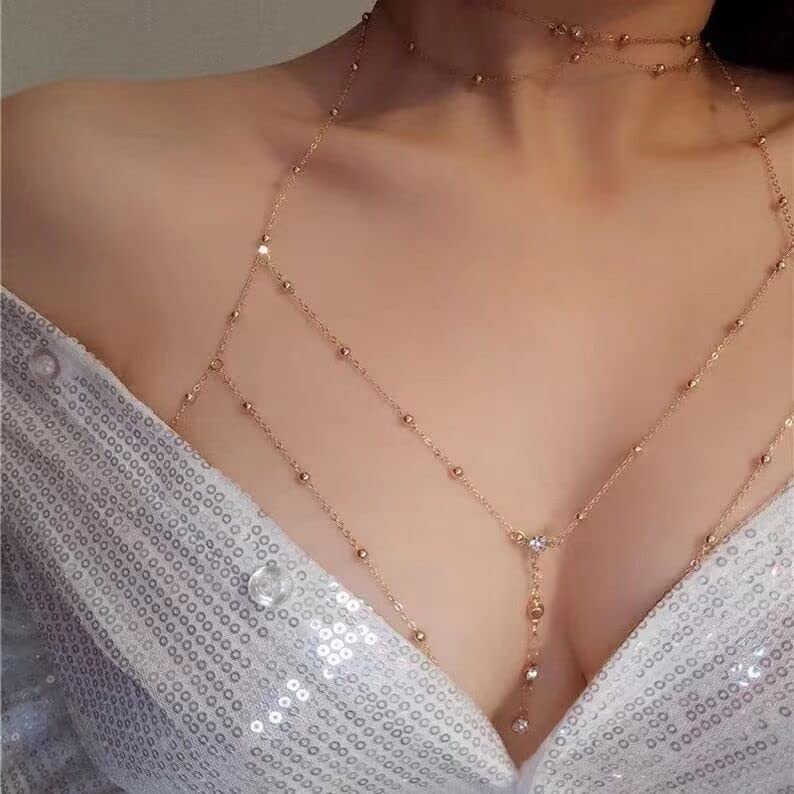 Sequins Body Chain Bikini Shiny Luxury Harness Necklace Boho Summer Beach Bra Body Jewelry for Women Wedding Beach Body Accessories