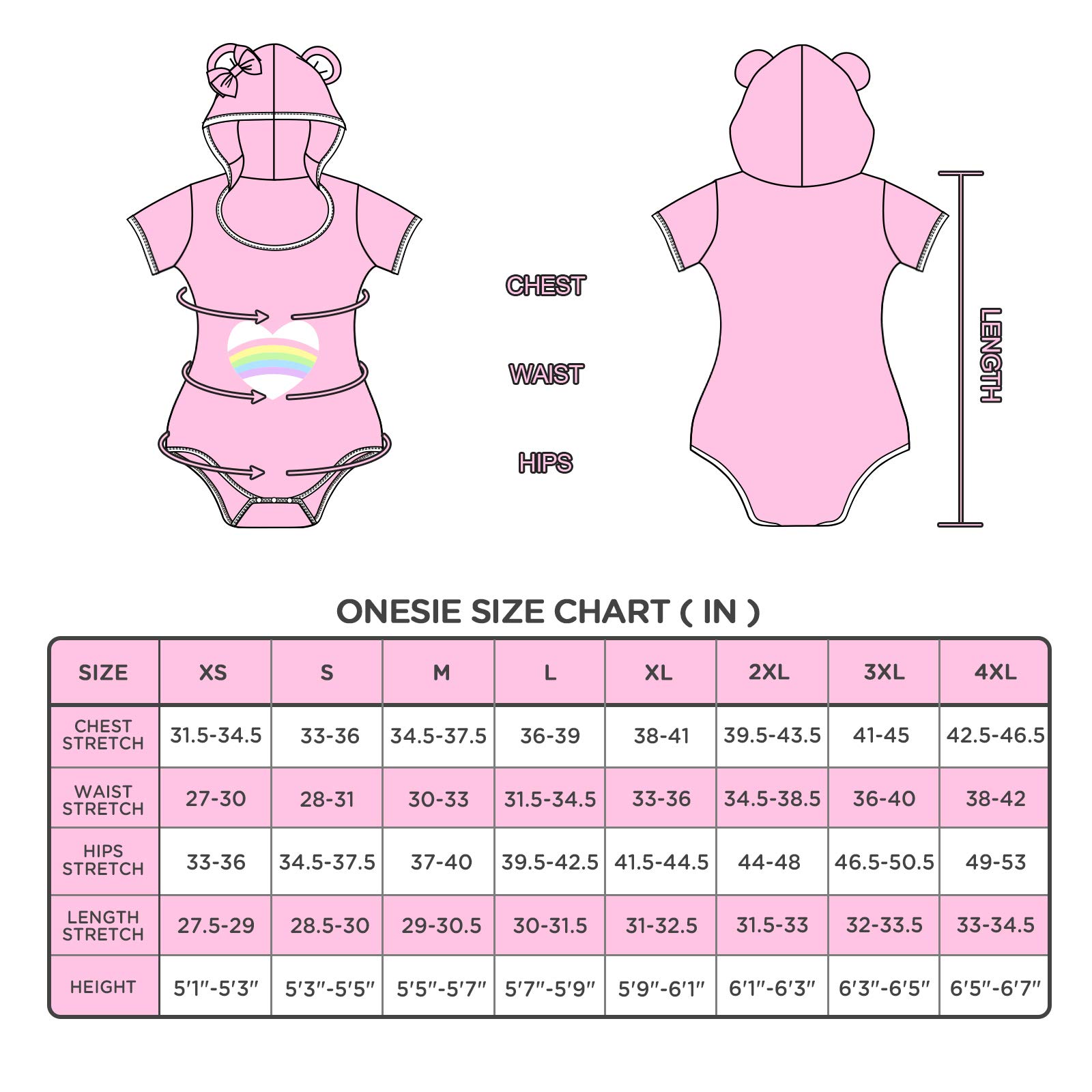 Littleforbig Cotton Onesie Pajamas Bodysuit – Teddy Bear Onesie Pink 4XL