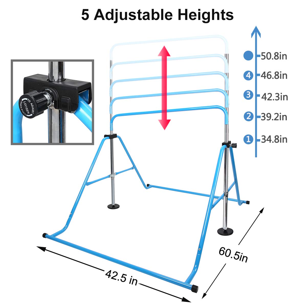 MOPHOTO Expandable Gymnastics Bars Folding Horizontal Bars, Home Gymnastics Equipment Kip Junior Training Bar for Kids Little Gymnasts with Adjustable Height
