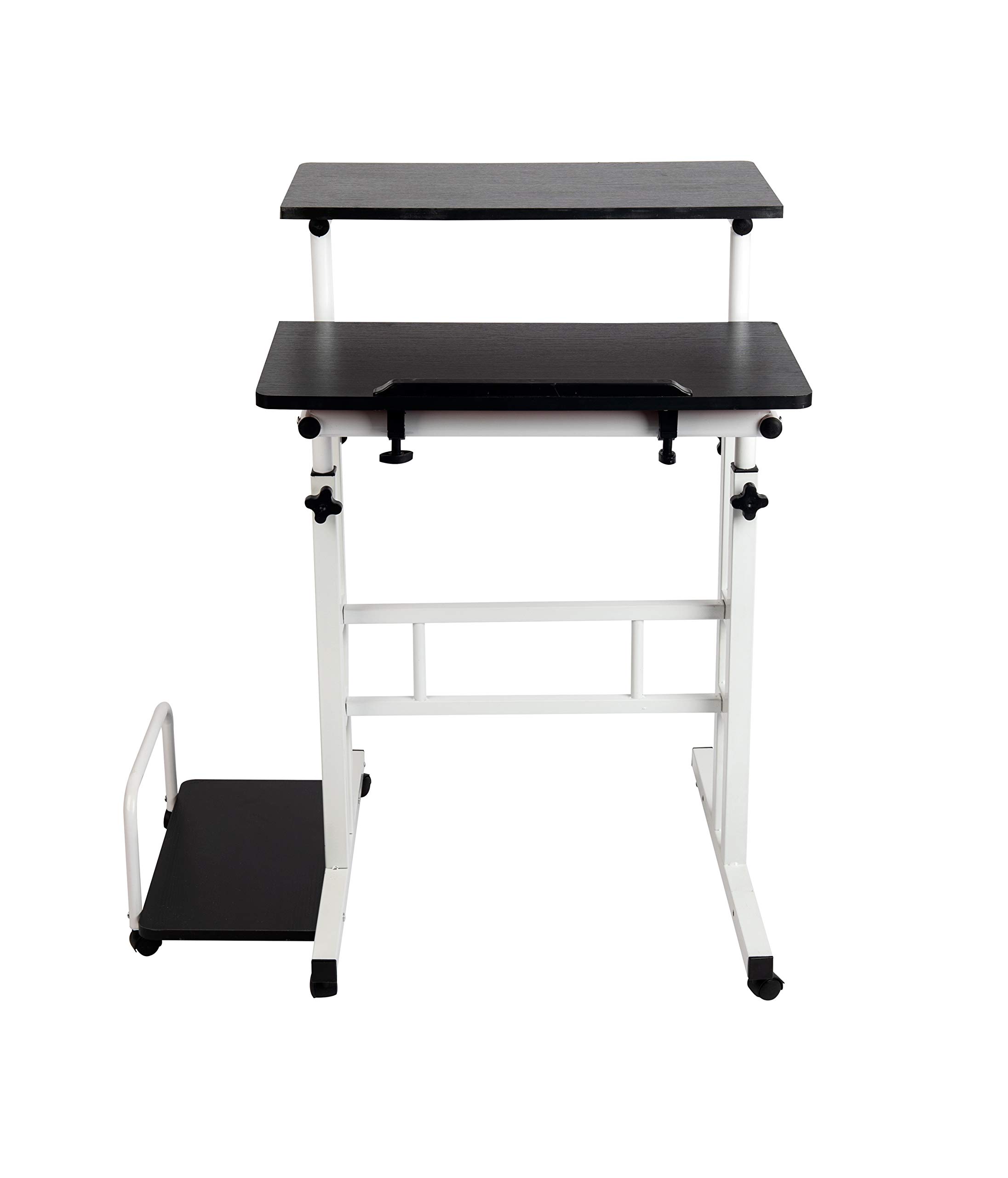 Mind Reader SDROLL-BKWH Mobile Sitting, Standing Desk Rolling Reversible Home Office Laptop Workstation with Side Storage, Locking Wheels, Large, Black/White