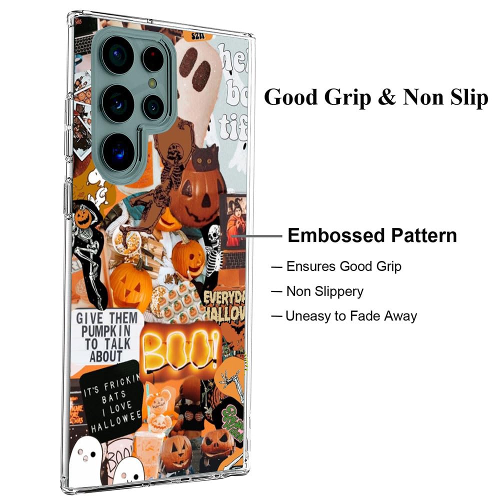 Kyppwh for Samsung Galaxy S22 Ultra Aesthetic Ghost Pumpkin Halloween Collage Pattern Case, Halloween Theme Anti-Scratch Shockproof Soft TPU Case for Galaxy S22 Ultra 6.8 Inch