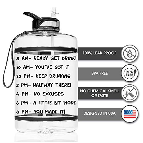 NatureWorks HydroMATE Gallon Water Bottle with Straw BPA FREE Leak Proof Reusable Water Bottle with Times to Drink Marked Hourly 128 oz