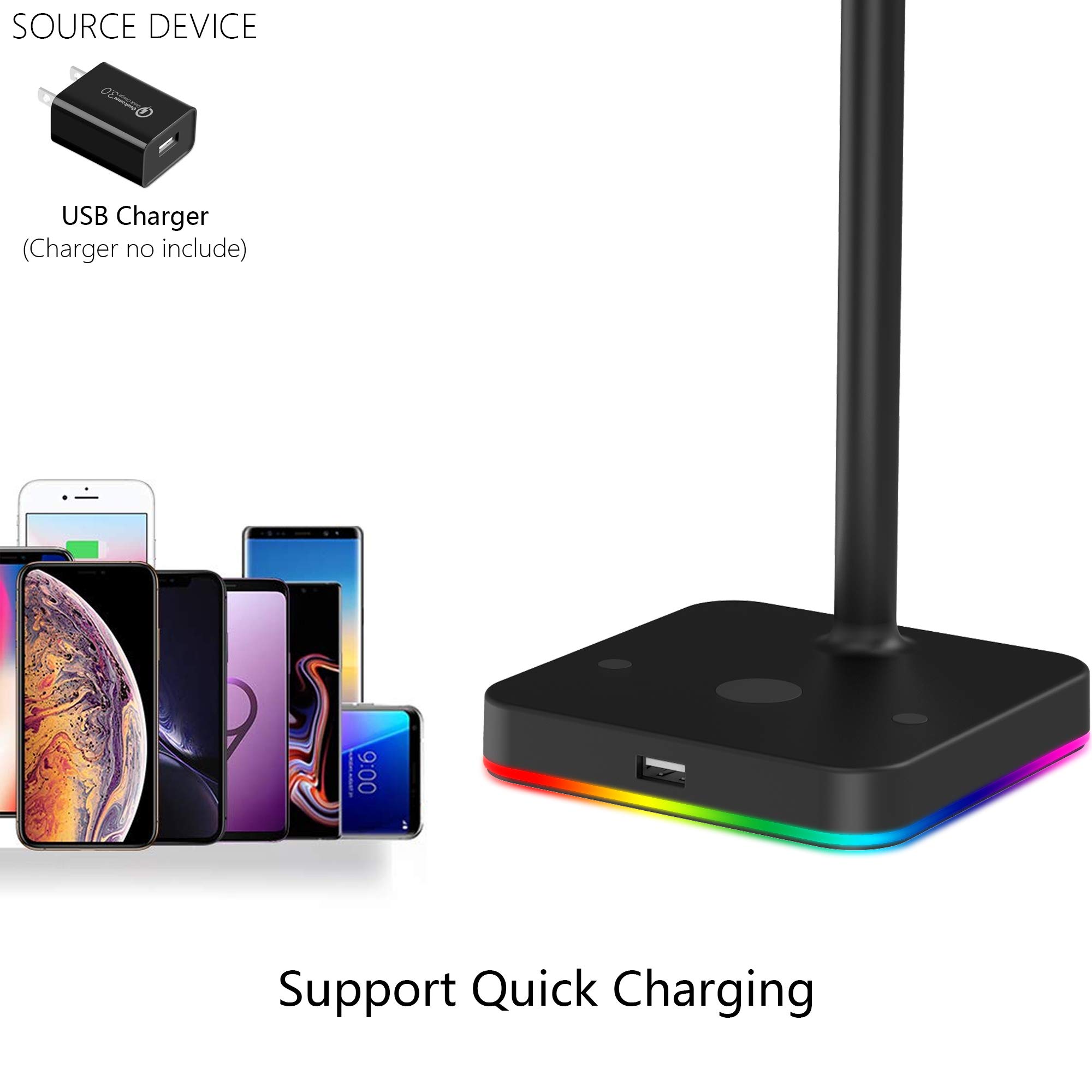 RGB Headphone Stand with USB Hub KAFRI Desk Gaming Headset Holder Hanger Rack with 1 USB2.0 Extension Charging Port Extender Cord - Suitable for Gamer Desktop Table Game Earphone Accessories (Renewed)