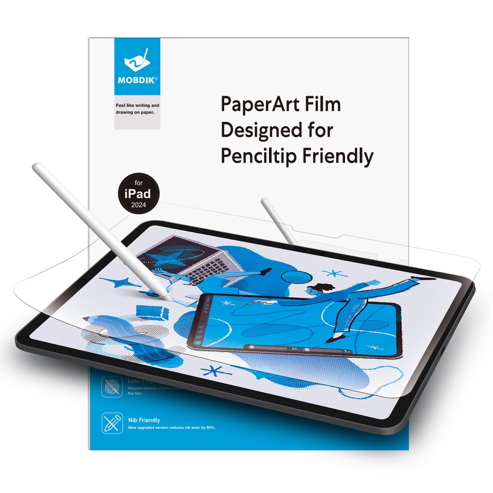 MOBDIK [2 Pack Paperfeel Screen Protector Compatible with iPad Air 13 inch/iPad Pro 13 (2024) [New Version Crafted for Natural Writing] [Less Reflection] [Nib Friendly] [with Easy Installation Kit]