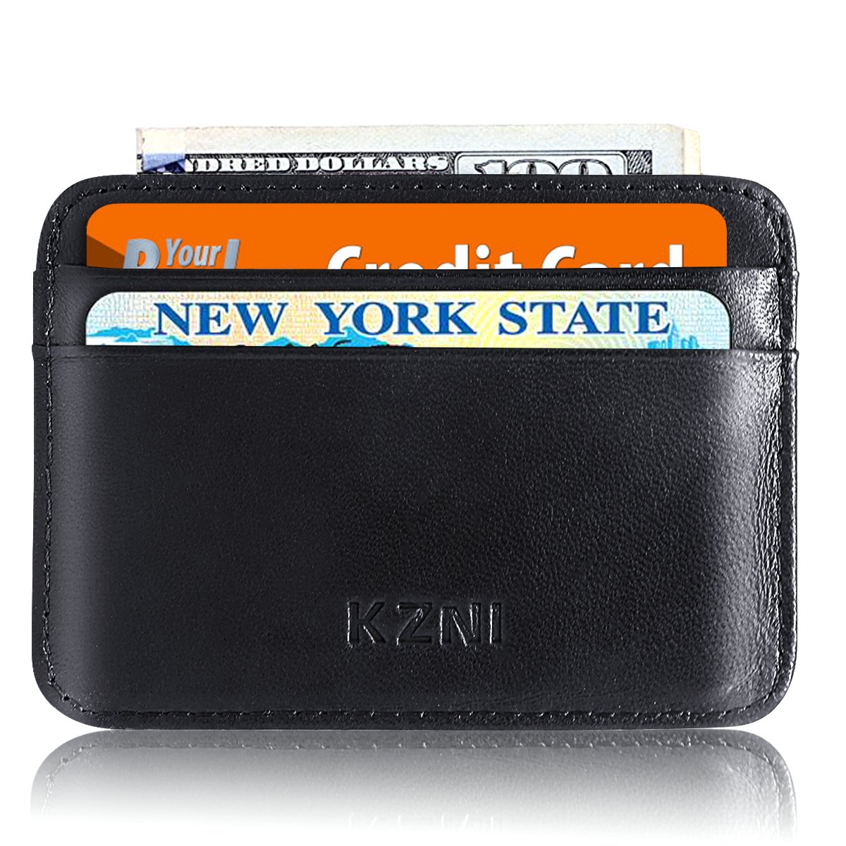 KZNI Money Clip, Front Pocket Wallet Credit Card Holder ID Case,Genuine Leather Slim Wallet for Men Black Thin Small (Black)