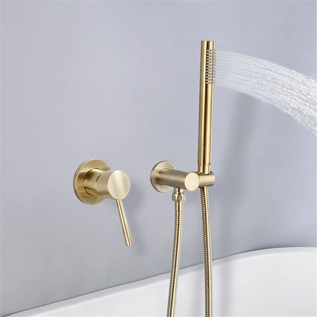 LIUJUN Brass Round Handheld Shower Head Brushed Gold Finish Shower Set Adjustable Wall Holder Handheld Water Saving Bath Shower Kit