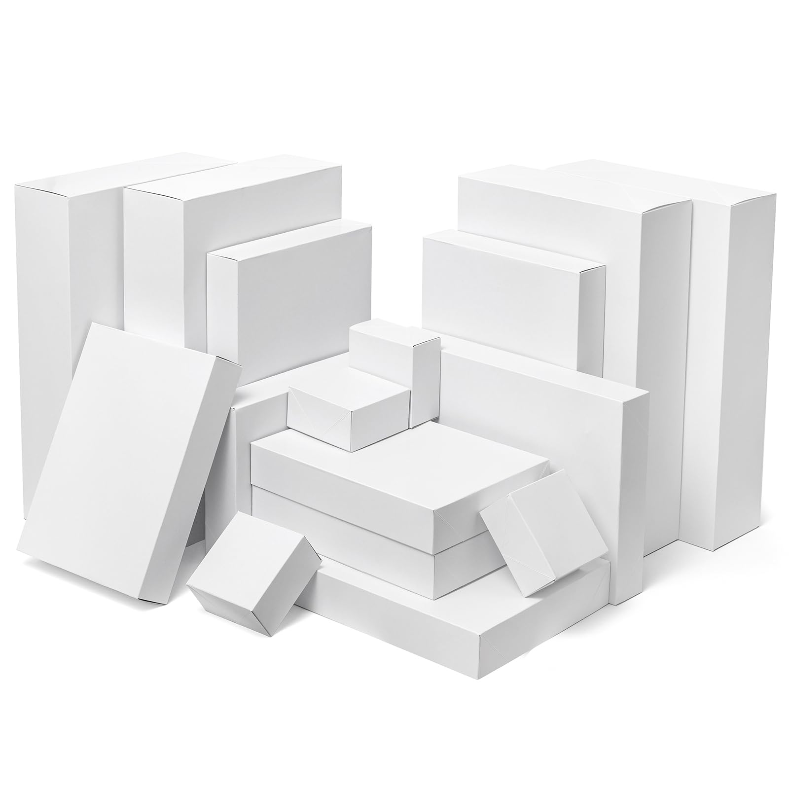 Mcfleet 16 Pack Gift Boxes with Lids Assorted Sizes Small to Extra Large Different Size Gift Box for Wrapping Christmas Presents, Holidays, Birthday Gift White