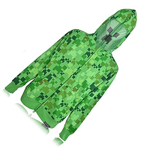 Minecraft Boys Video Game Hoodie - Black and Green Creeper Face - Official Zip Hoodie Sweatshirt (Green Camo, Medium)