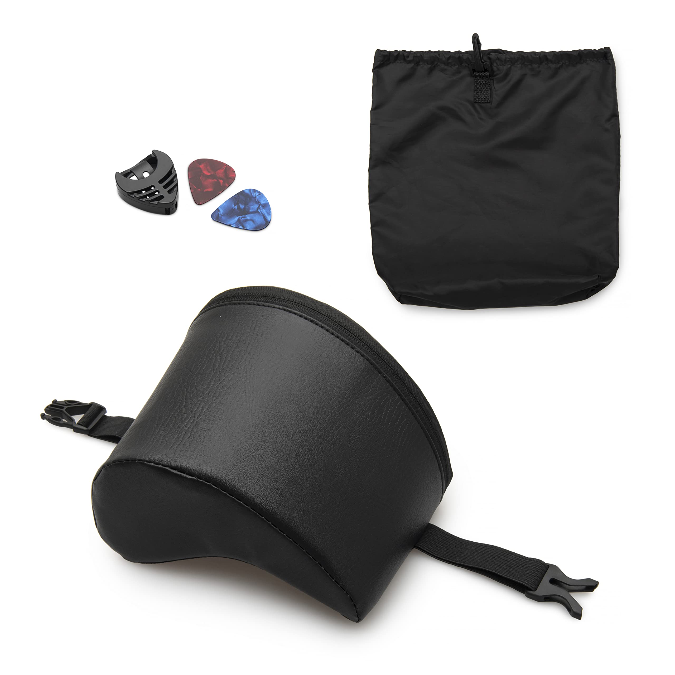 PODOKO Portable Thigh Guitar Cushion Upgraded with Adjustable Straps-Soft Leg Pad for Guitarist May Replace Footstool - Assist to Sit and Play Comfortably - Complete with Pick and Pick Holder