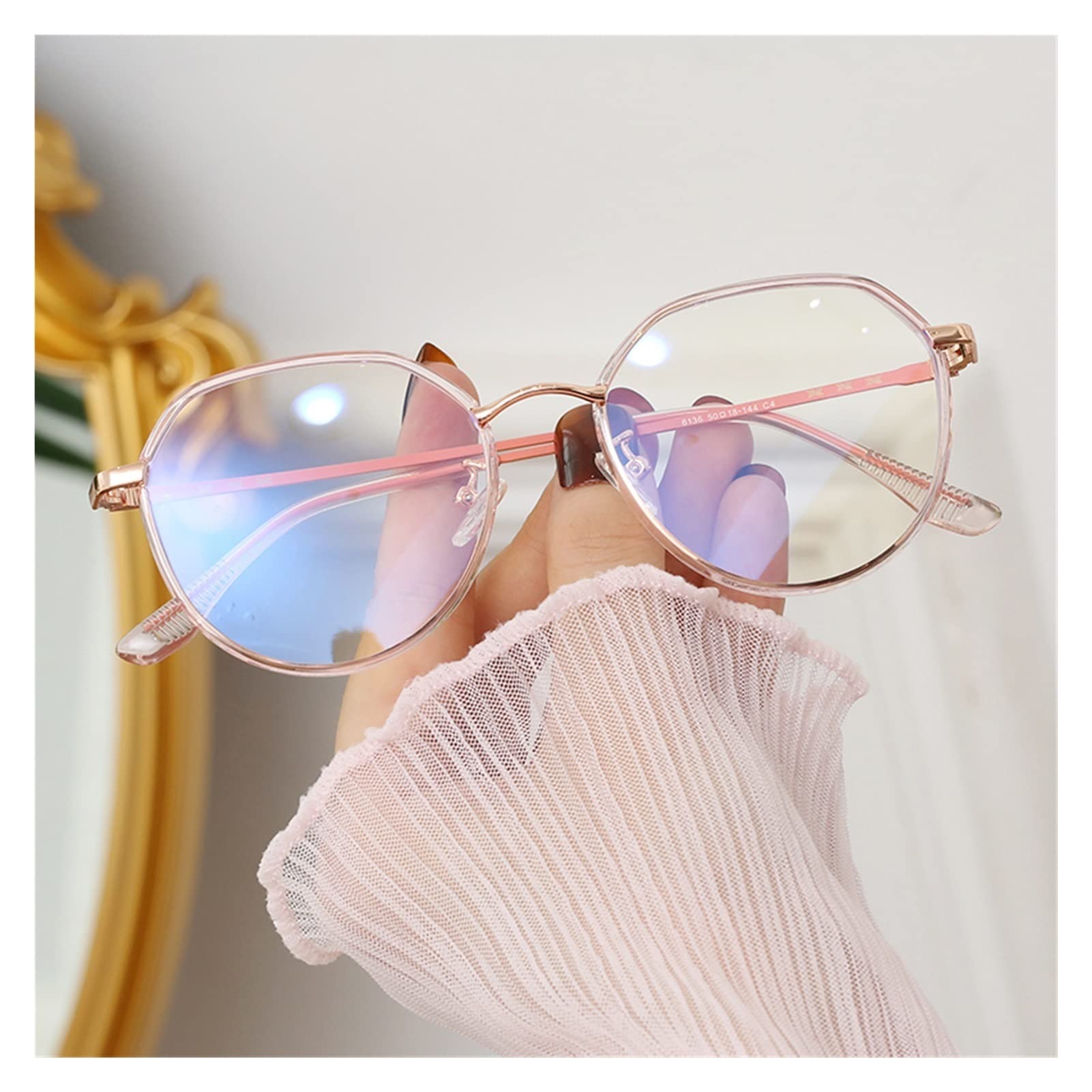 Reading Glasses, Metal Anti Blue Light Blocking Glasses, Fashion Square Frame Computer Readers, Women Round Eyewear (Color : Pink, Size : +2.5)