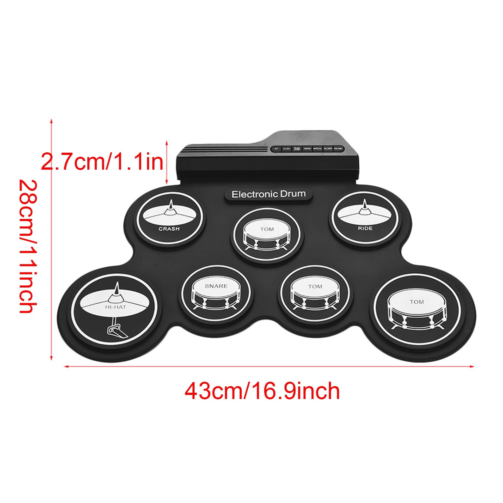 TUU Electronic Drum Set with 7 Pads Roll Up Drum Practice Pad Drum Kit with Drum Sticks, Headphone Jack and Pedals, Christmas Birthday Gifts Suitable for Begineer