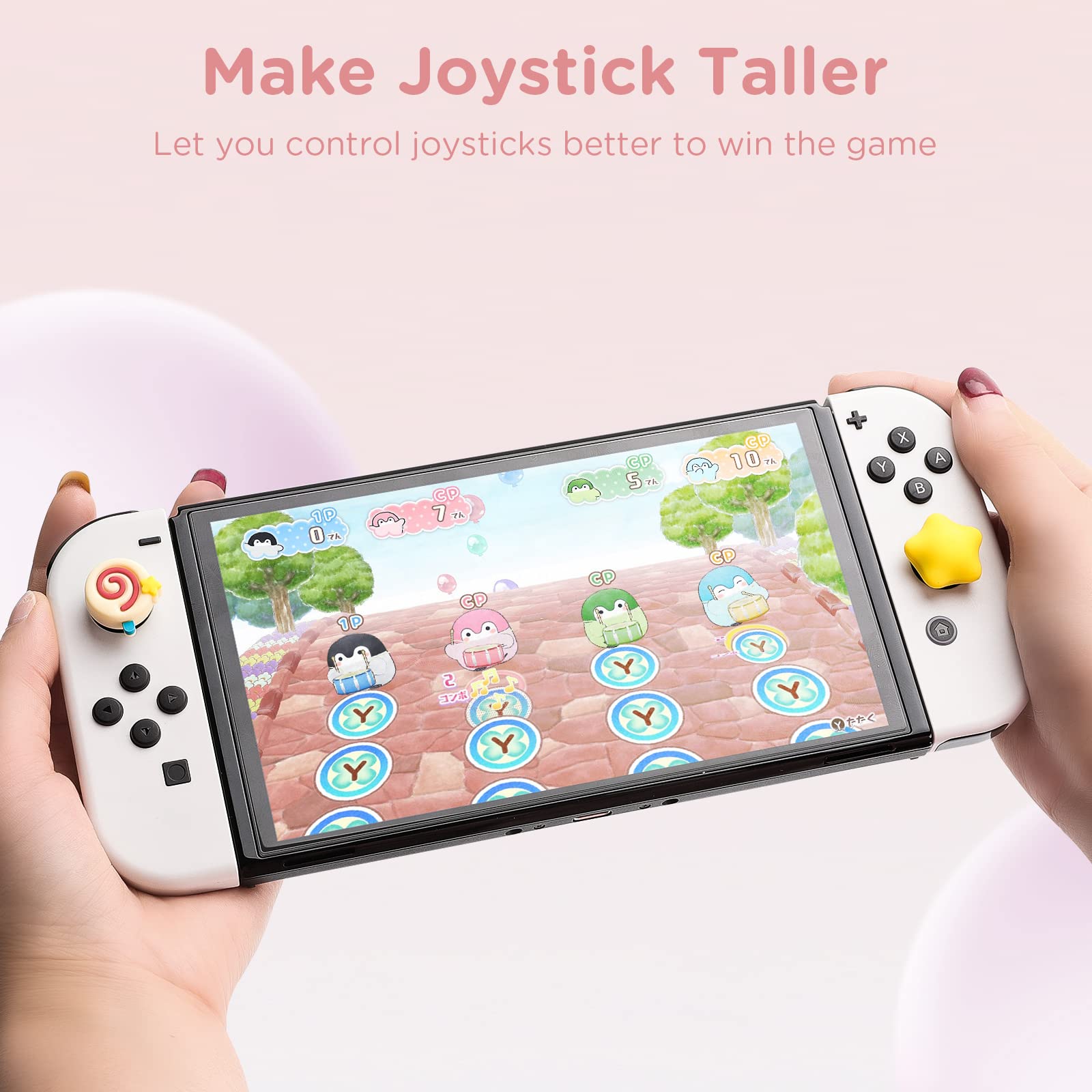TiMOVO Cute Silicone Joycon Thumb Grip Caps, Joystick Cover Caps Soft Anti-Slip Thumbstick Cover 4pcs Compatible with Nintendo Switch OLED/Switch/Switch lite - Star Lollipop