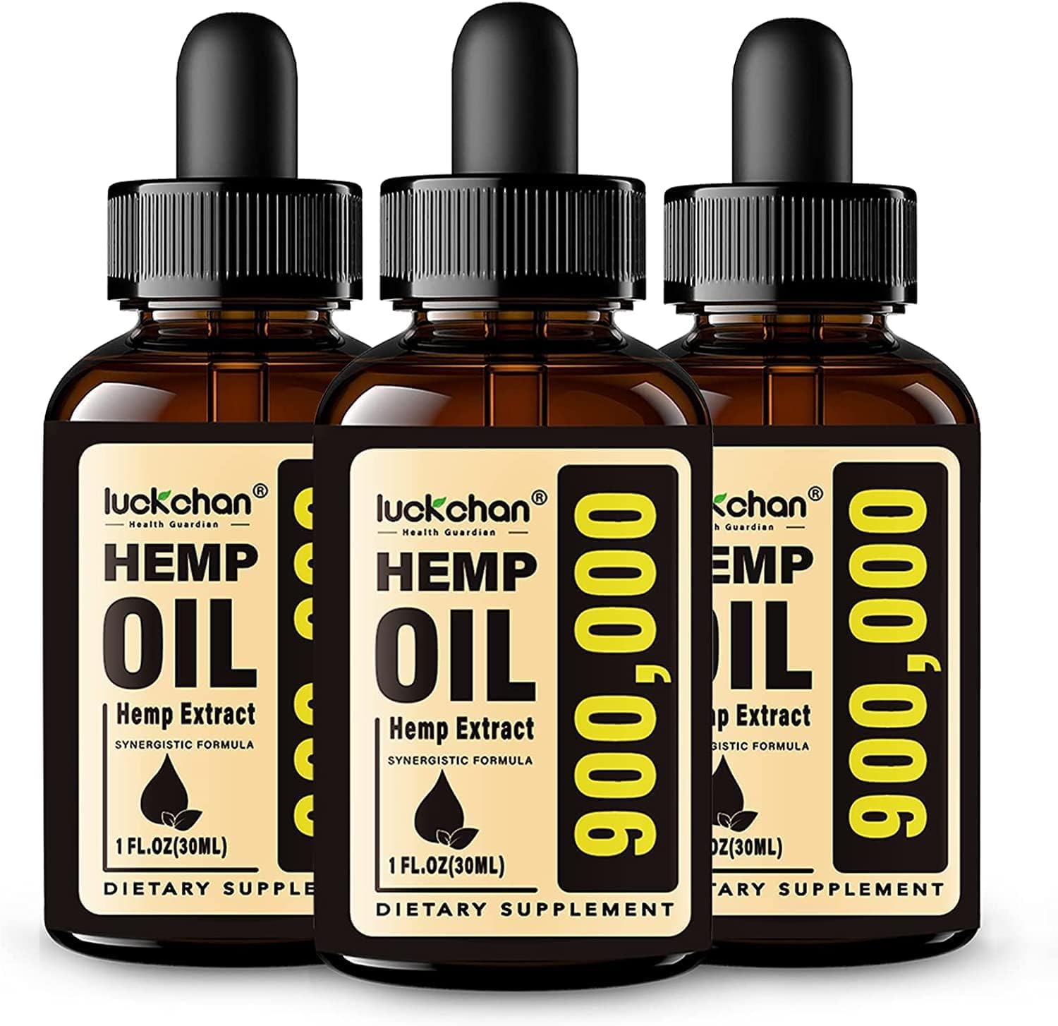 LUCKCHAN (4-Pack) Premium Hemp Oil - Helps Anxiety, Stress, Relaxation, Calming, Sleep - Natural Extract, Vegan, Non-GMO - Organic Hemp Tincture Drops