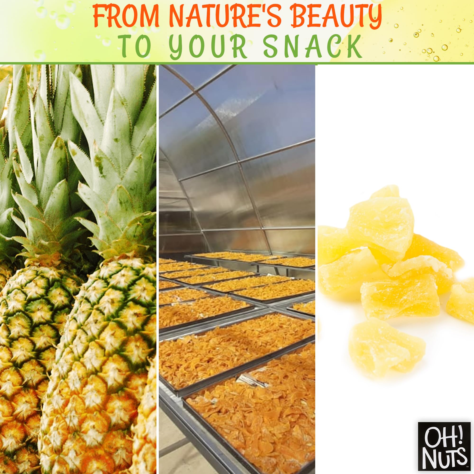 Oh! Nuts Dried Pineapple Chunks - 1.5lb Bulk Bag | Fresh Sweet Dehydrated Tropical Fruit Bites for Snacking & Baking | Low in Sugar, Sodium & Cholesterol | High in Fiber & Antioxidants, Dairy Free…