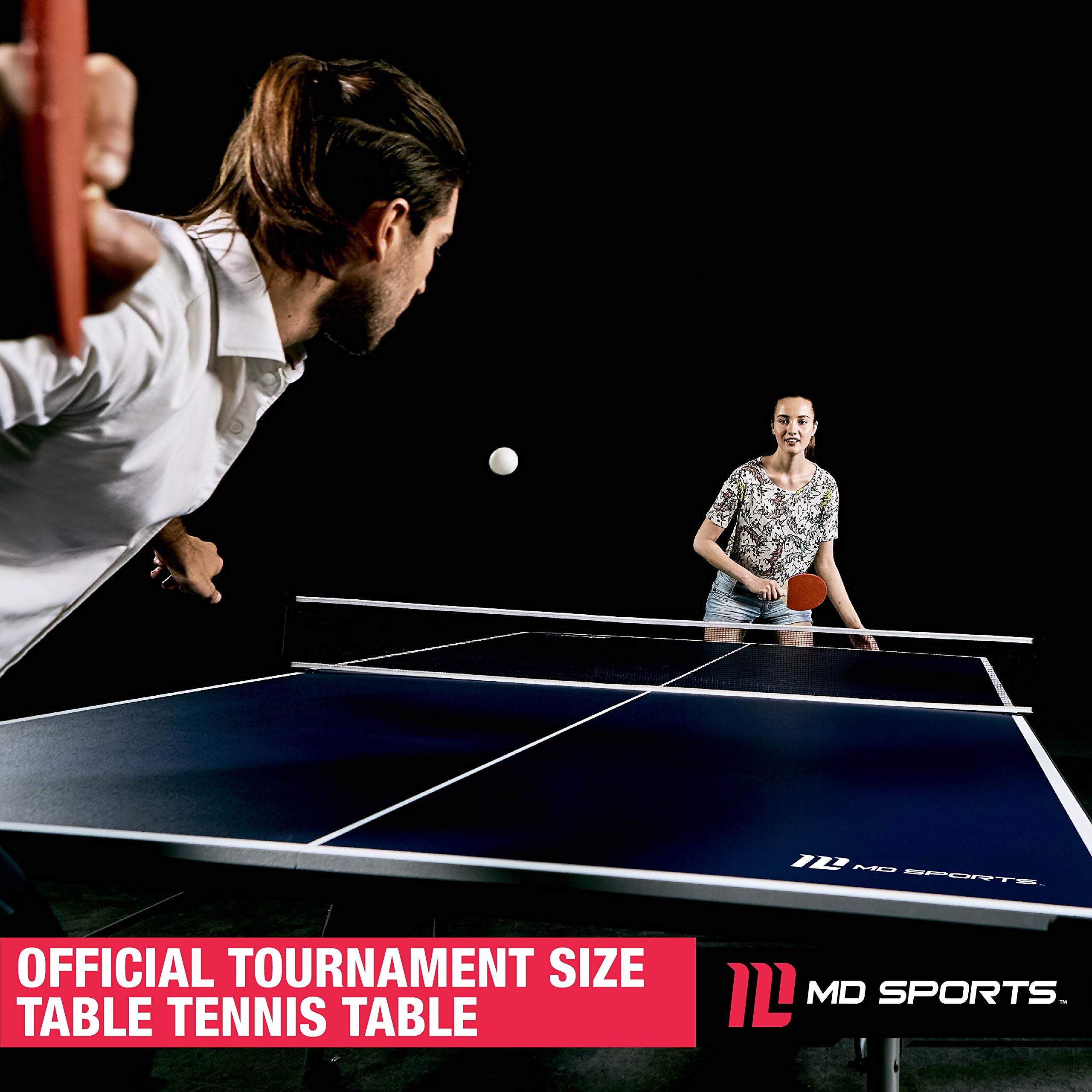MD Sports Table Tennis Set, Regulation Ping Pong Table with Net, Paddles and Balls (8 Pieces) - Blue and White