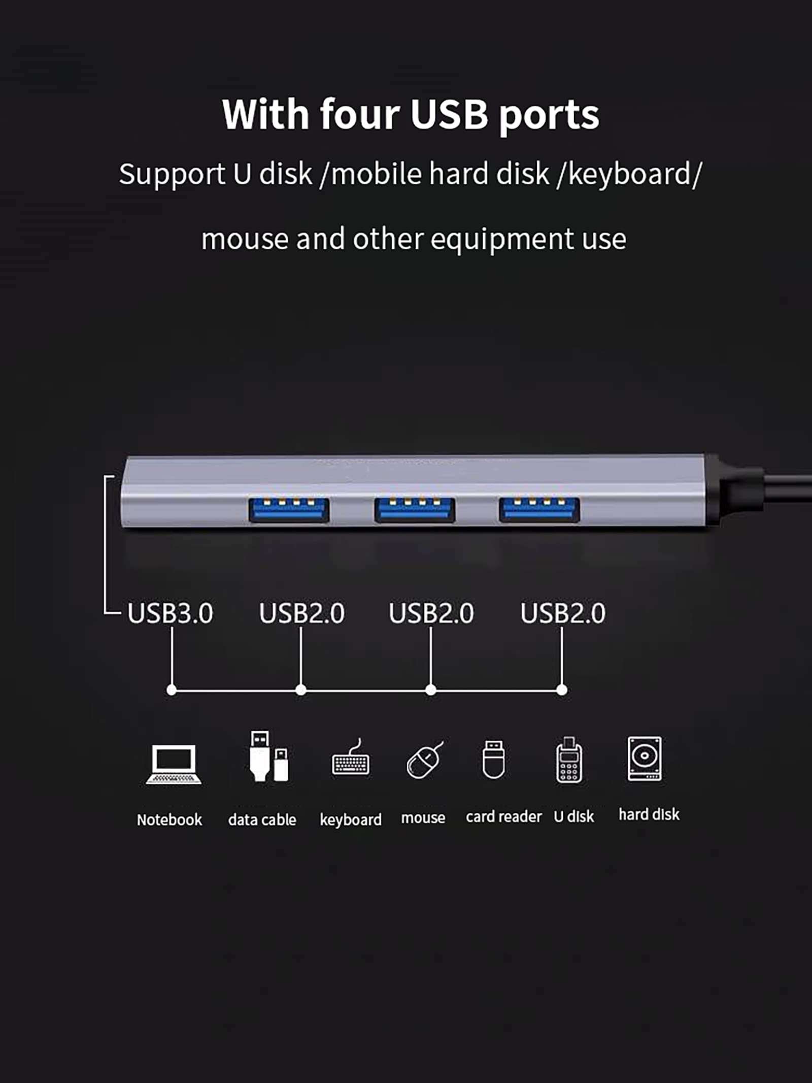 USB Hub 3.0, USB c hub and 4-in-1 Docking Station,UltraSlim Portable Data USB c Adapter Applicable for MacBook,Ipad Pro,Surface PC and Laptops, Flash Drive, Mobile HDD, Printer