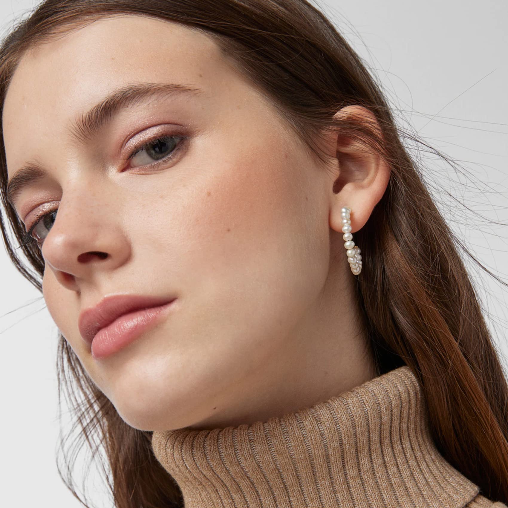 PRETOLE Pearl Hoop Earrings for Women Sterling Silver Post Pearl Bead Hoop Earrings Lightweight Hypoallergenic Pearl Hoops