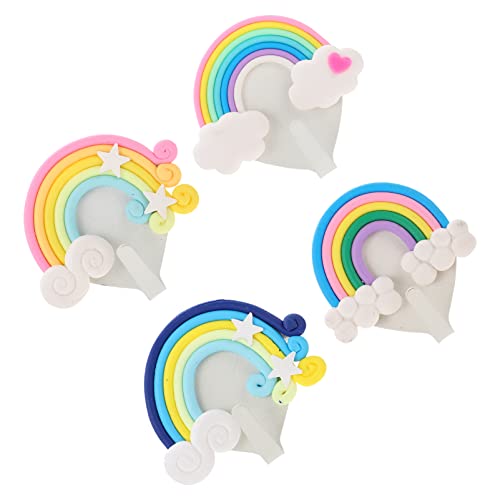 Zerodeko 4Pcs Decorative Wall Mounted Hooks Cartoon Rainbow Wall Hanger Key Holder Coat Rack for Hanging Scarves Bags Purses Hats Towels Children Room Living Room Organizer