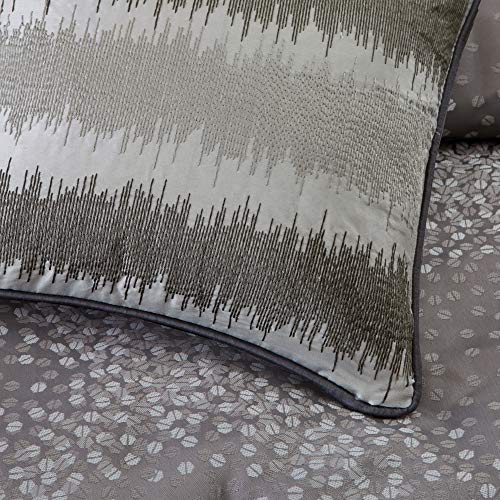 Madison Park Cozy Comforter Set - Trendy Design, All Season Down Alternative Luxury Bedding with Matching Shams, Decorative Pillows, Quinn, Sequins Jacquard Grey King(104"x92") 7 Piece