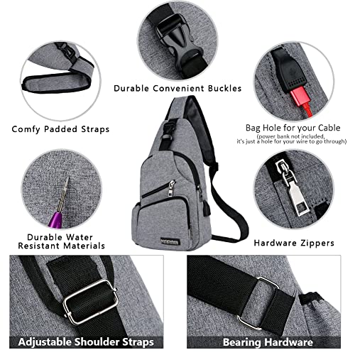 Peicees Sling Bag for Men Women Shoulder Bag Daypack with Bottle Holder